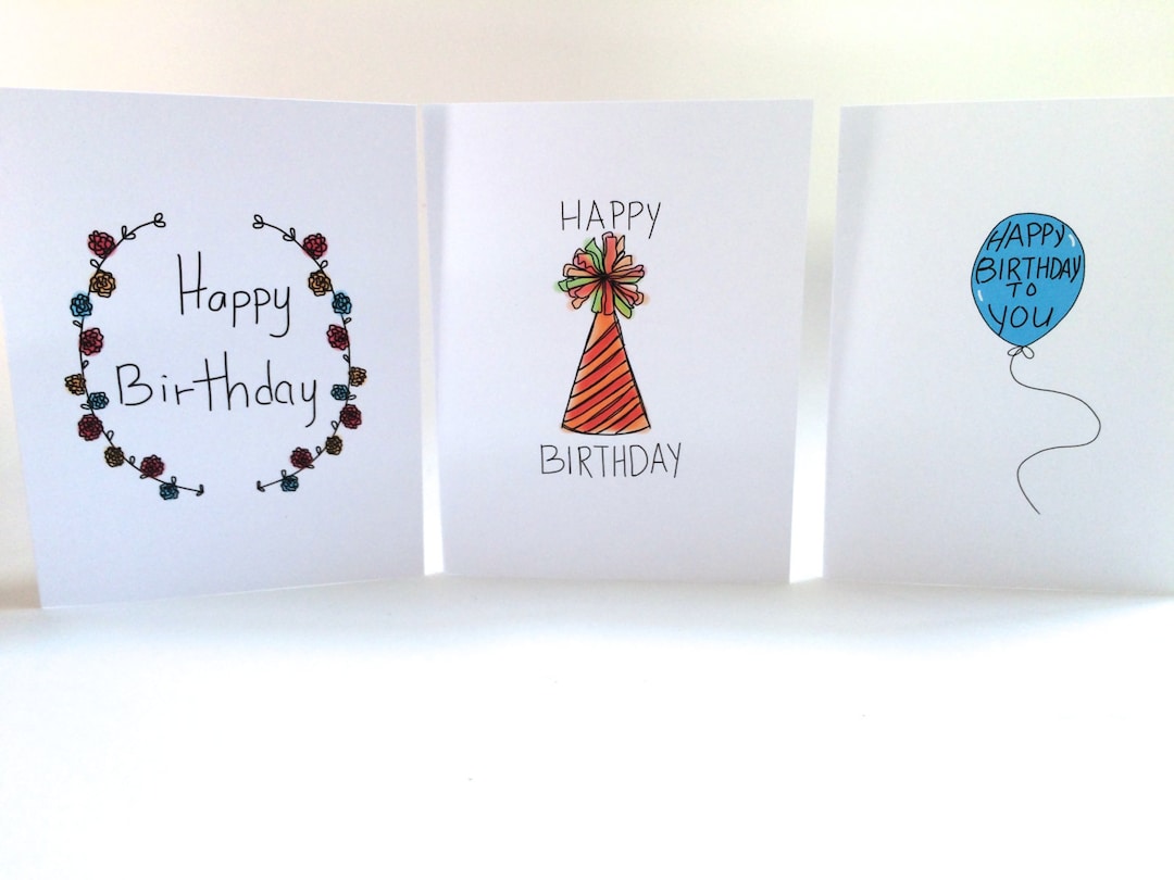 Birthday Card Set, Pack of Birthday Cards Set of Three, Doodle Cards ...