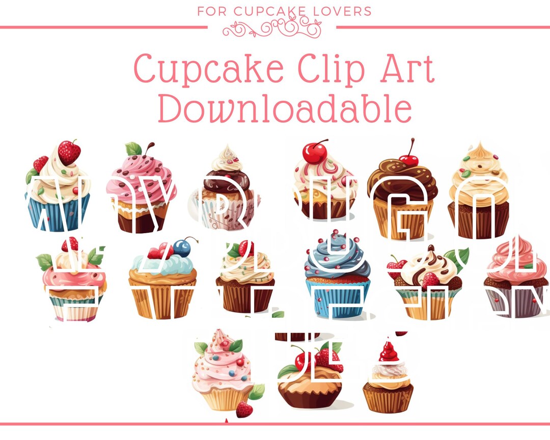 Cupcake Clip Art Set, Cupcake Downloadable, Cupcake Printable - 15 ...
