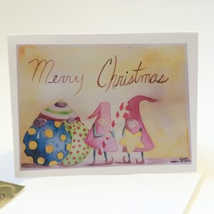 Christmas Elf Card, Whimsical Christmas Elves Card, My Watercolor, Made ...