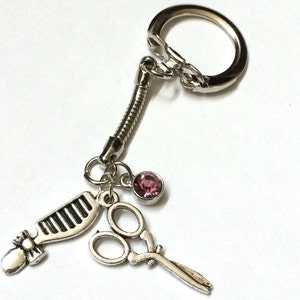 Hair Stylist Themed Keychain With Three Charms, Hair Dresser Custom Gem ...