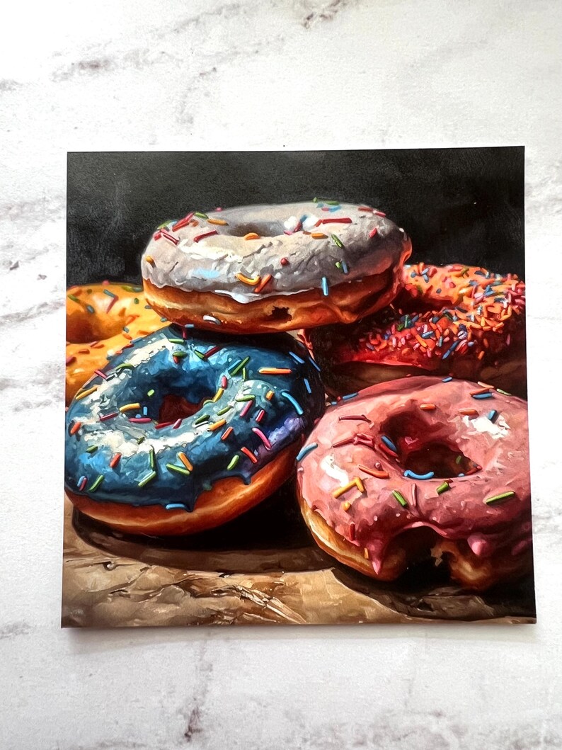 Donut Stack Art Print, 4x4 Glossy Framed Wall Decor, Colorful Sprinkle ...