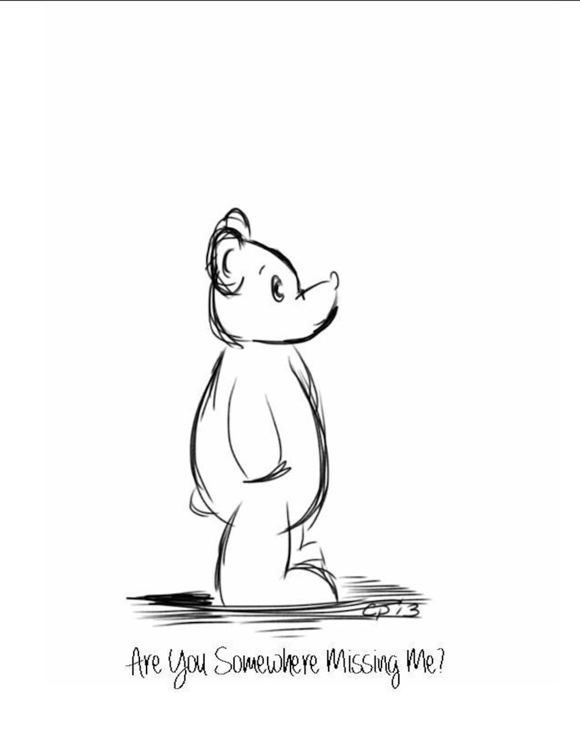 I Miss You, Are You Somewhere Missing Me? Teddy Bear Sketch Card, Made ...