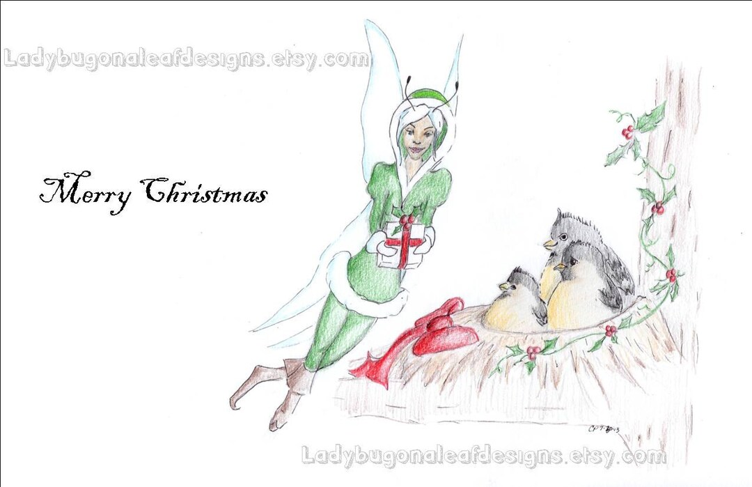 Fairy Christmas Cards Set of 3 Winter Fairy Delivering Gift to Bird ...
