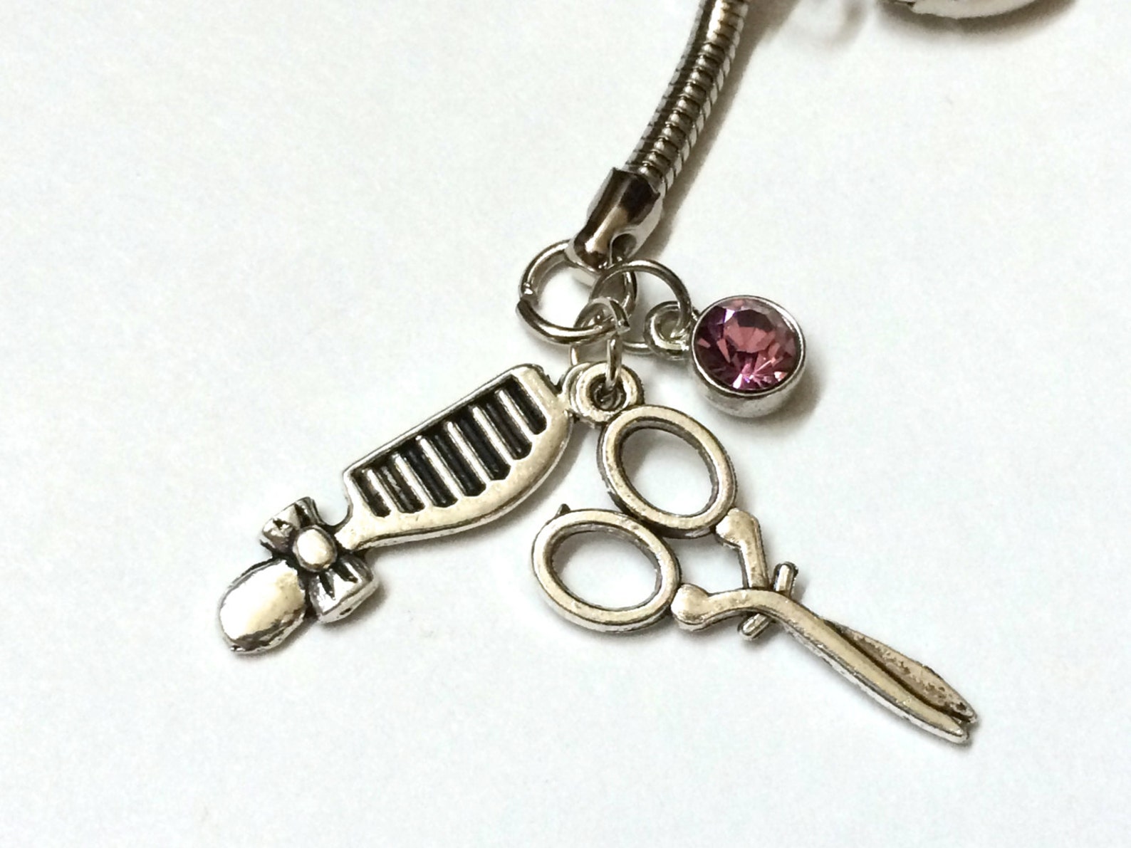 Hair Stylist Themed Keychain With Three Charms, Hair Dresser Custom Gem ...