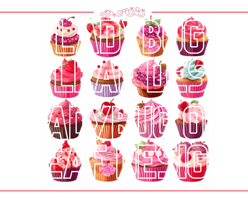 Pink Cupcake Clip Art Set, Cupcake Downloadable, Cupcake Printable - 16 ...