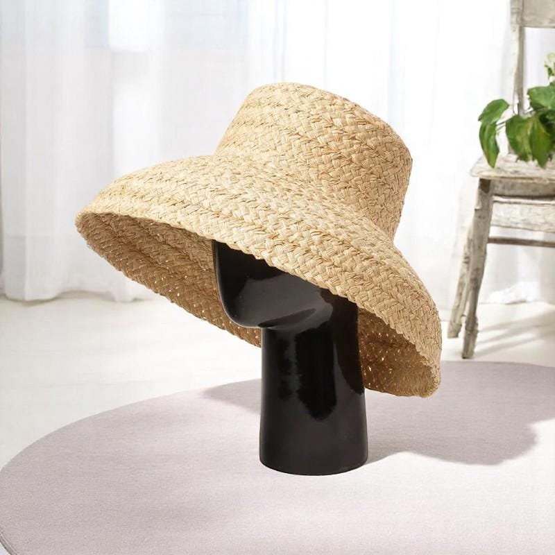 Flat Brim Straw Hat - Etsy