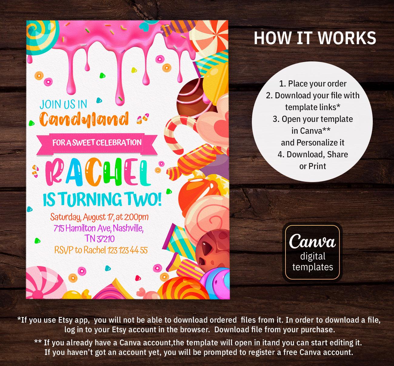 Printable Editable Candy Birthday Invitation, Candyland Invite, Candy ...