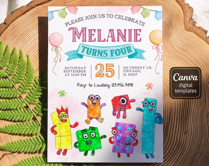 Numberblocks Birthday Invitation, Editable Printable Invitation ...