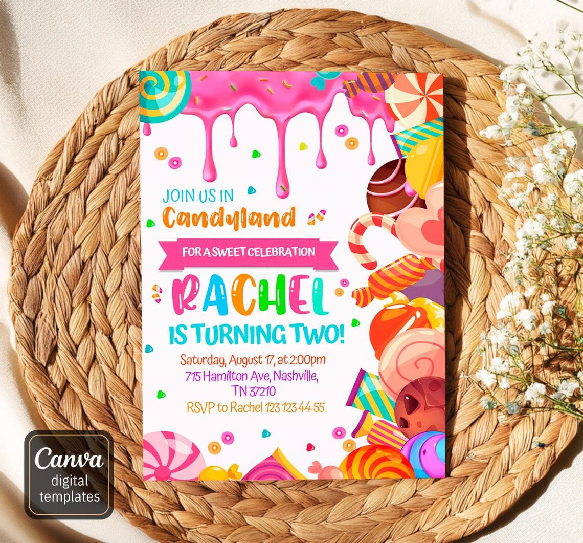 Printable Editable Candy Birthday Invitation, Candyland Invite, Candy ...