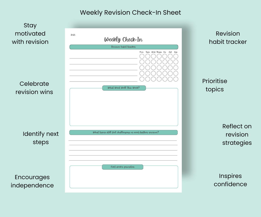 Revision Weekly Check-in Sheet | A4 Digital PDF - Etsy