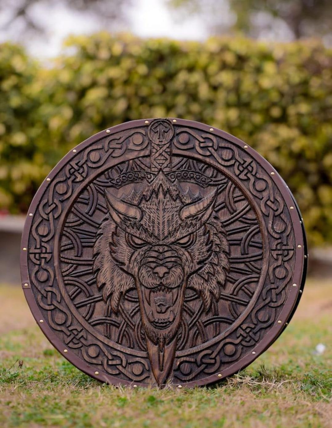 Handmade Viking Wolf Shield | Norse Round Shield With Fenrir Wolf ...