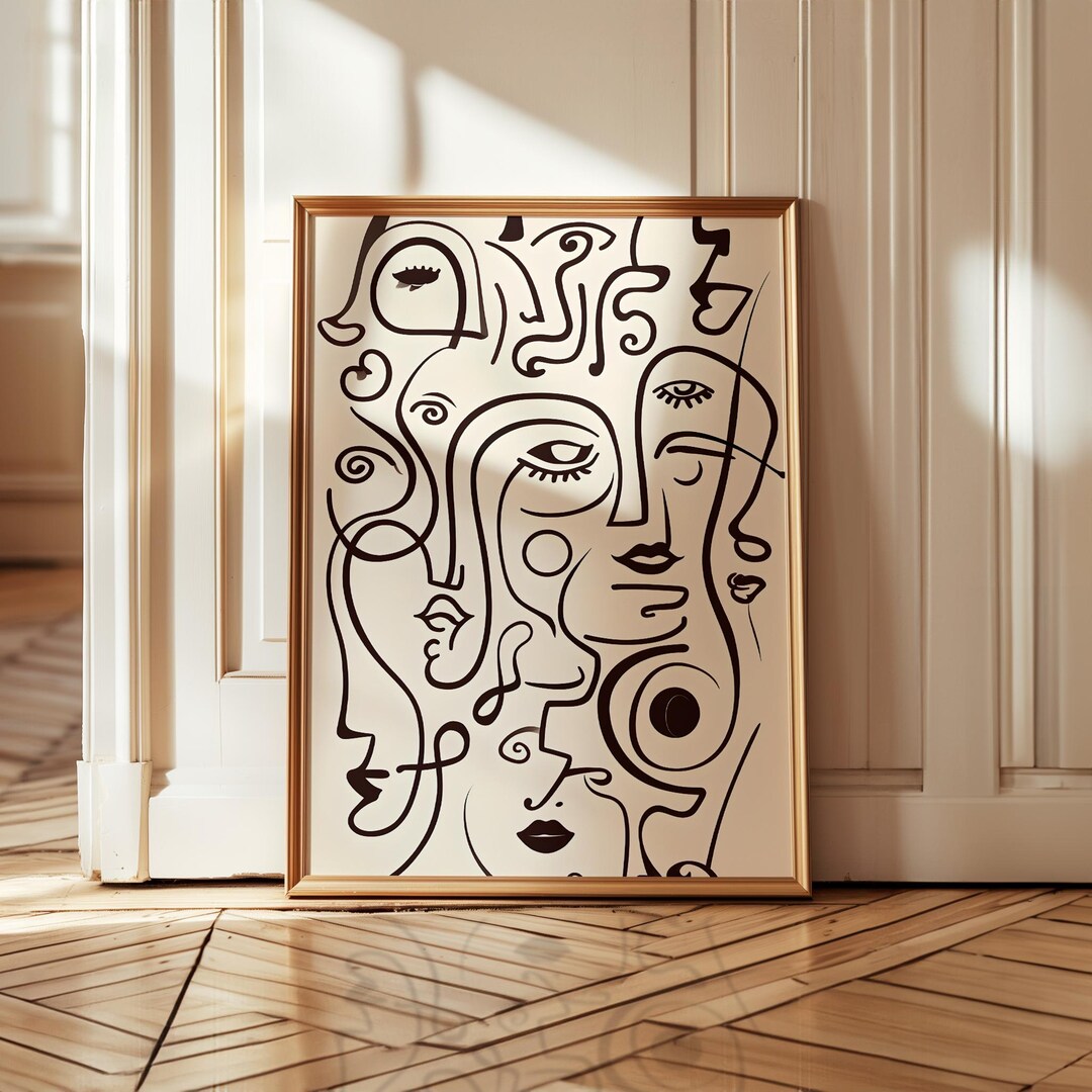 Abstract Line Art Faces Poster, Minimalist One Line Drawing Wall Art ...