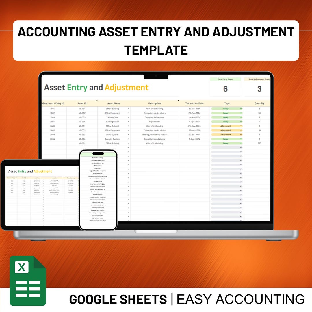 Accounting Asset Entry & Adjustment Template, Digital Download ...