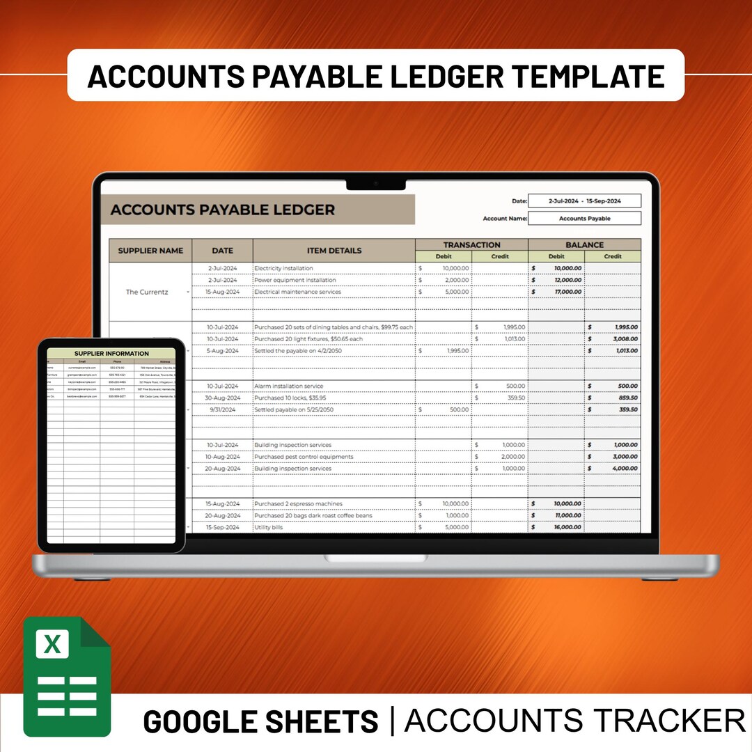 Accounts Payable Ledger Template, Digital Download, Editable Google ...