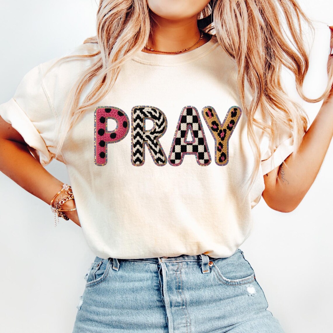 PRAY PNG, Crochet Christian Checkered Png, Retro Yarn Faith Design ...