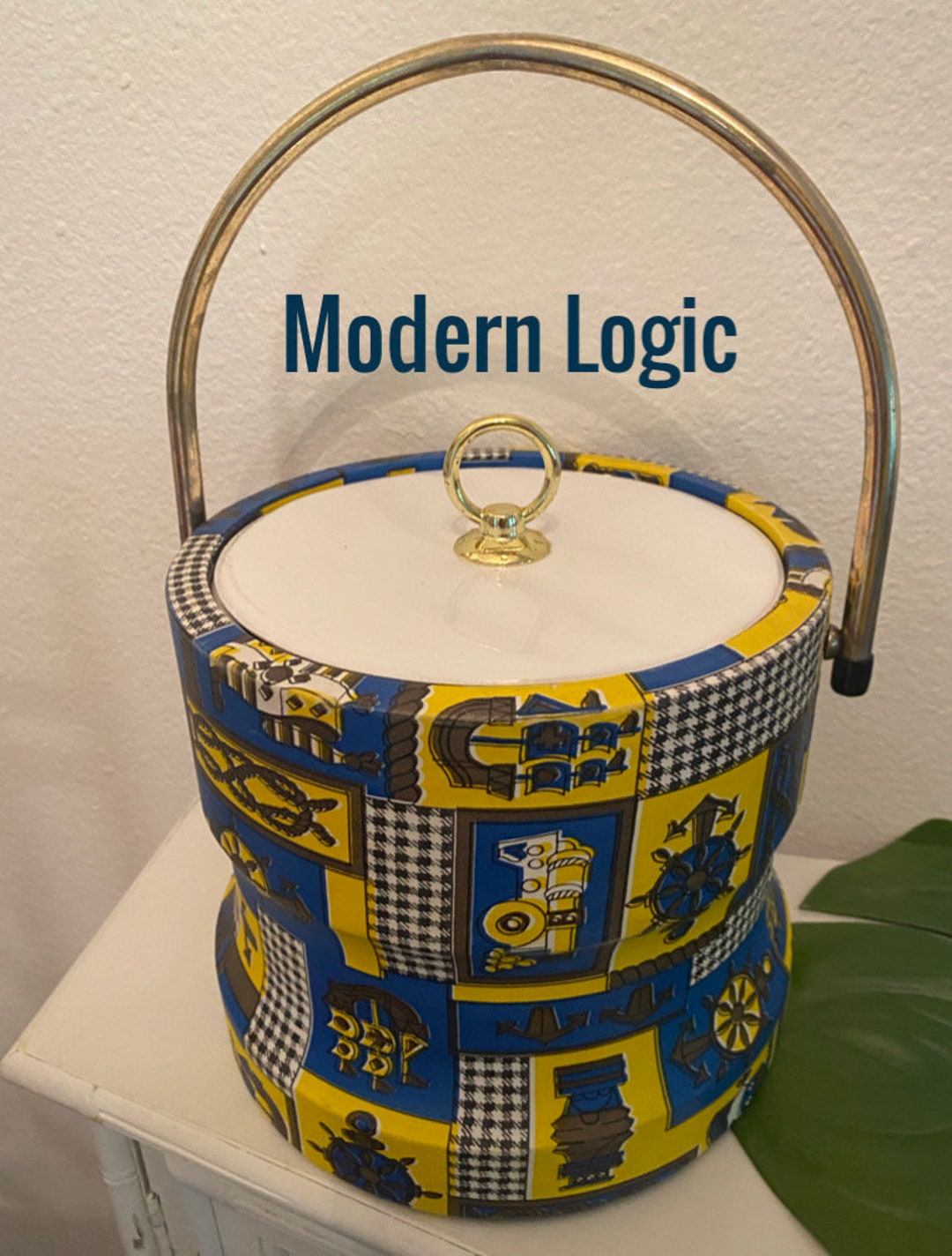 NAUTICAL ICE BUCKET Navy Blue and Yellow, Mediterranean, Pirate, Mid ...