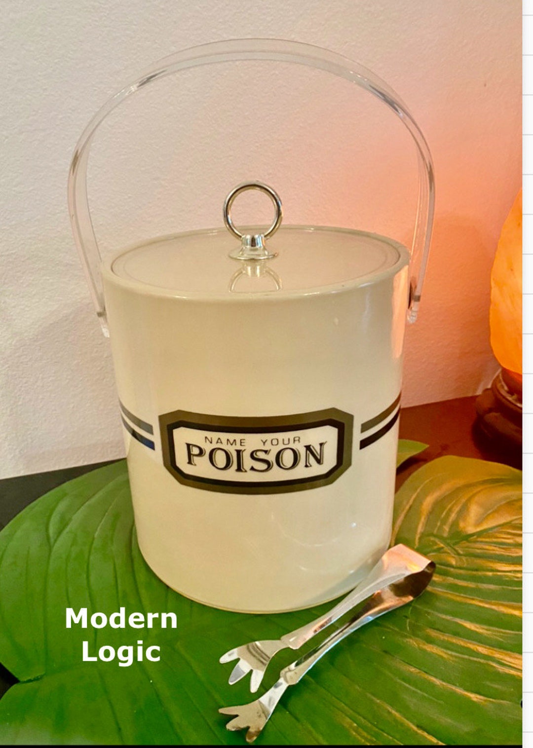 Mid Century NAME YOUR POISON Ice Bucket Complete With Lid and Tongs 70 ...