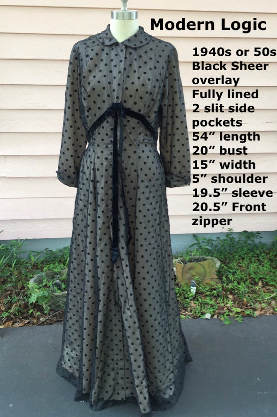 Hostess Gown Black Polka Dot Lined Goth, Art Deco, Holiday, Mid Century ...