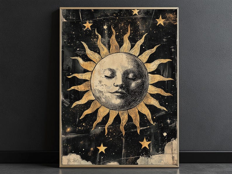 Celestial Sun Moon Stars Galaxy Gothic, Dark Vintage Maximalist Wall ...