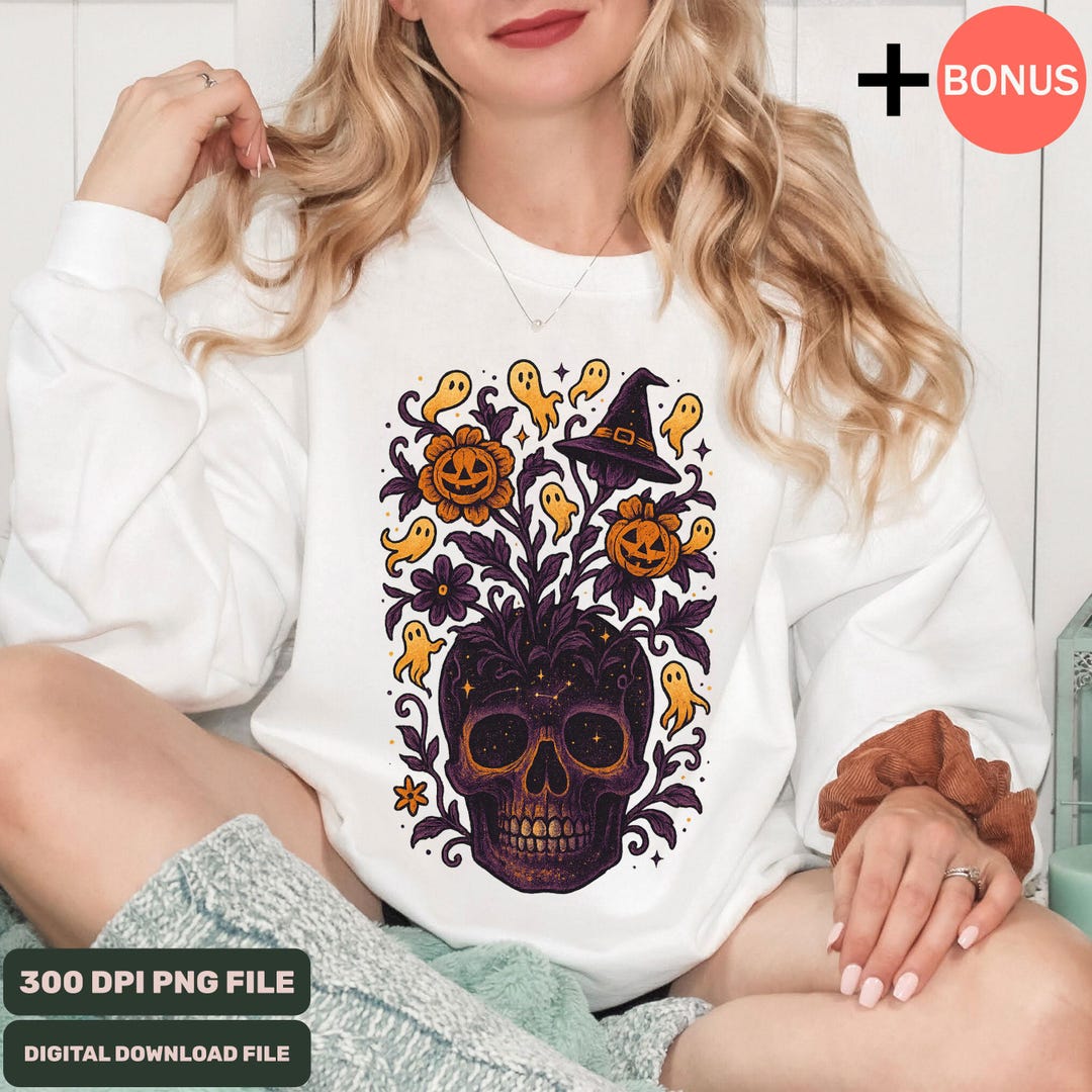 Halloween Skull Bouquet PNG Bundle, 5 Spooky Floral Skull Designs ...