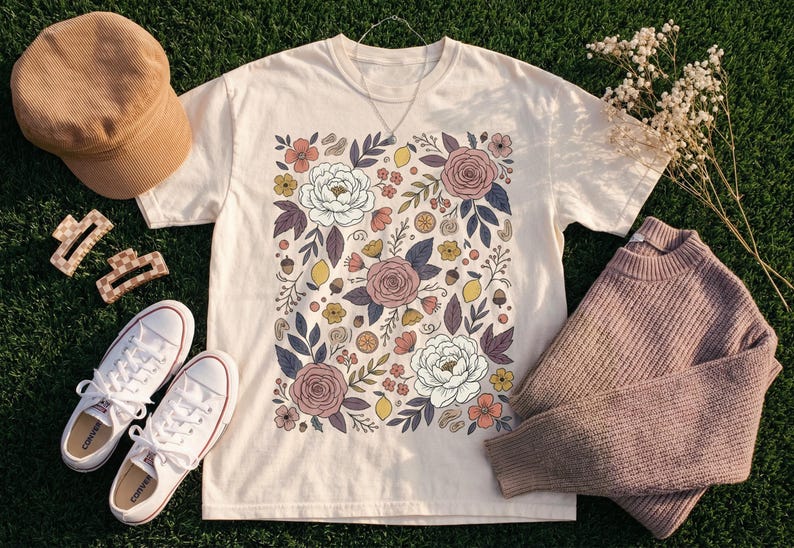 Cottagecore Floral Botanical Vintage Rose Peony Lemon Garden Shirt ...