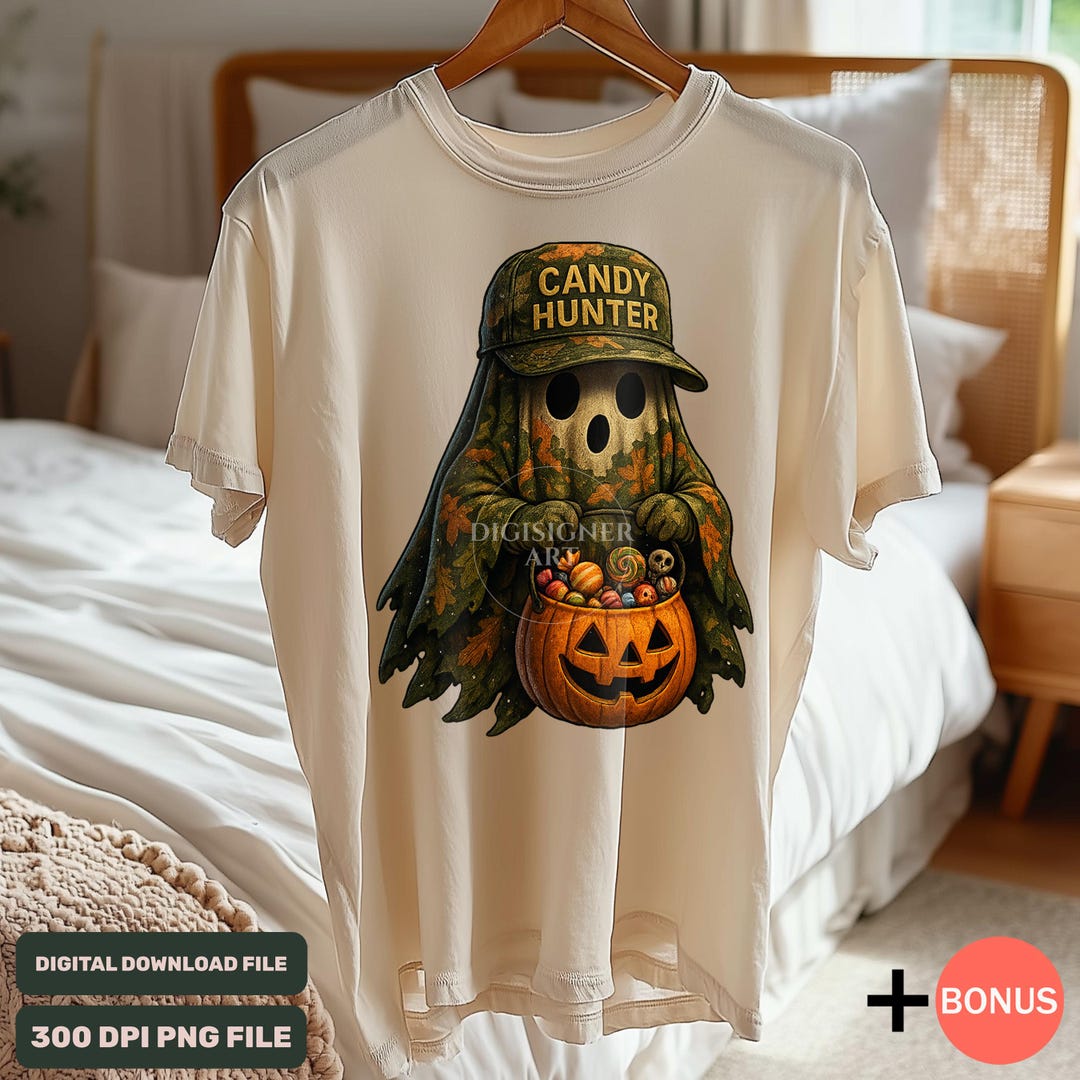 Retro Camo Ghost Halloween PNG Bundle: Candy Hunter Design (digital ...