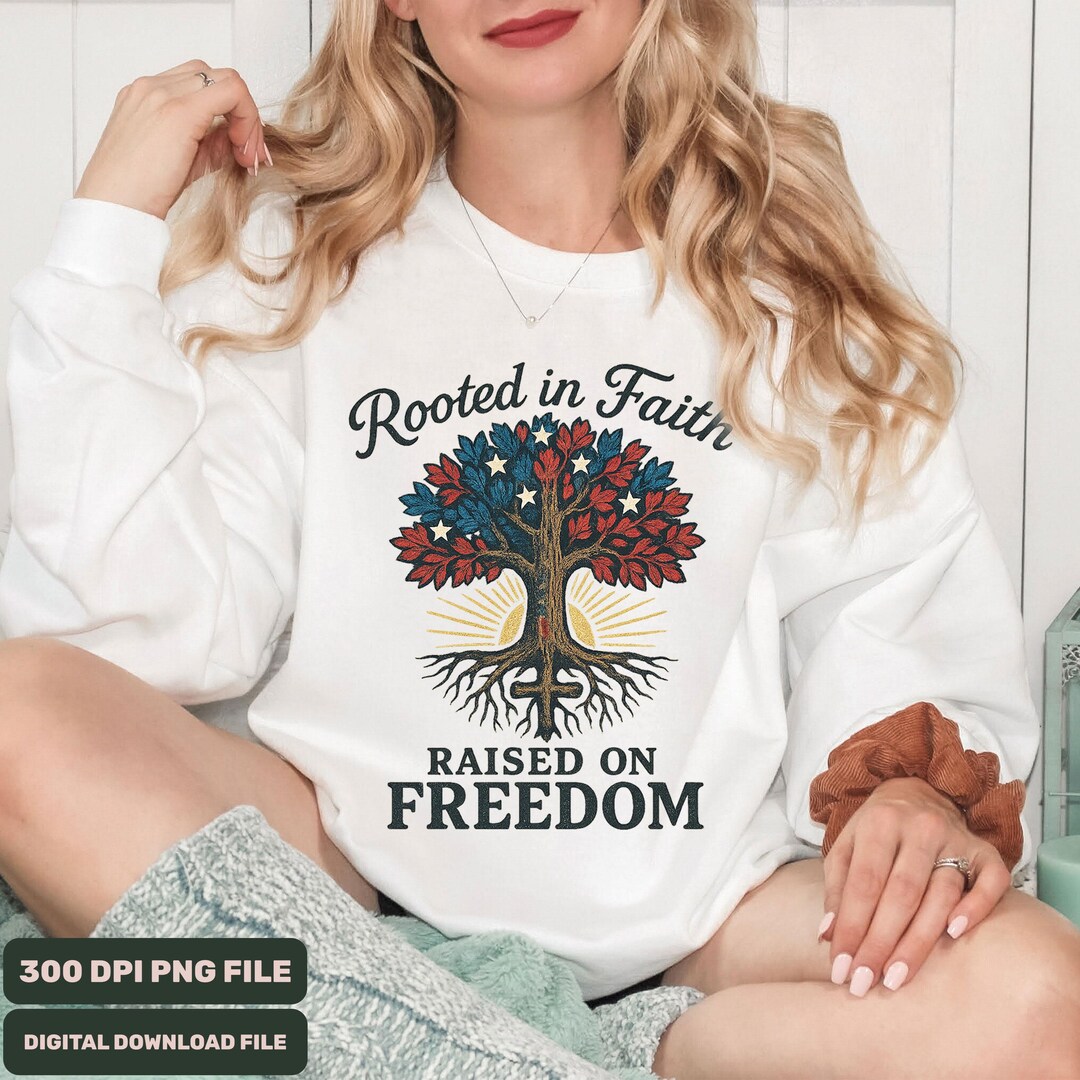 Rooted in Faith Raised on Freedom PNG Bundle 3 Designs, Christian Tree ...