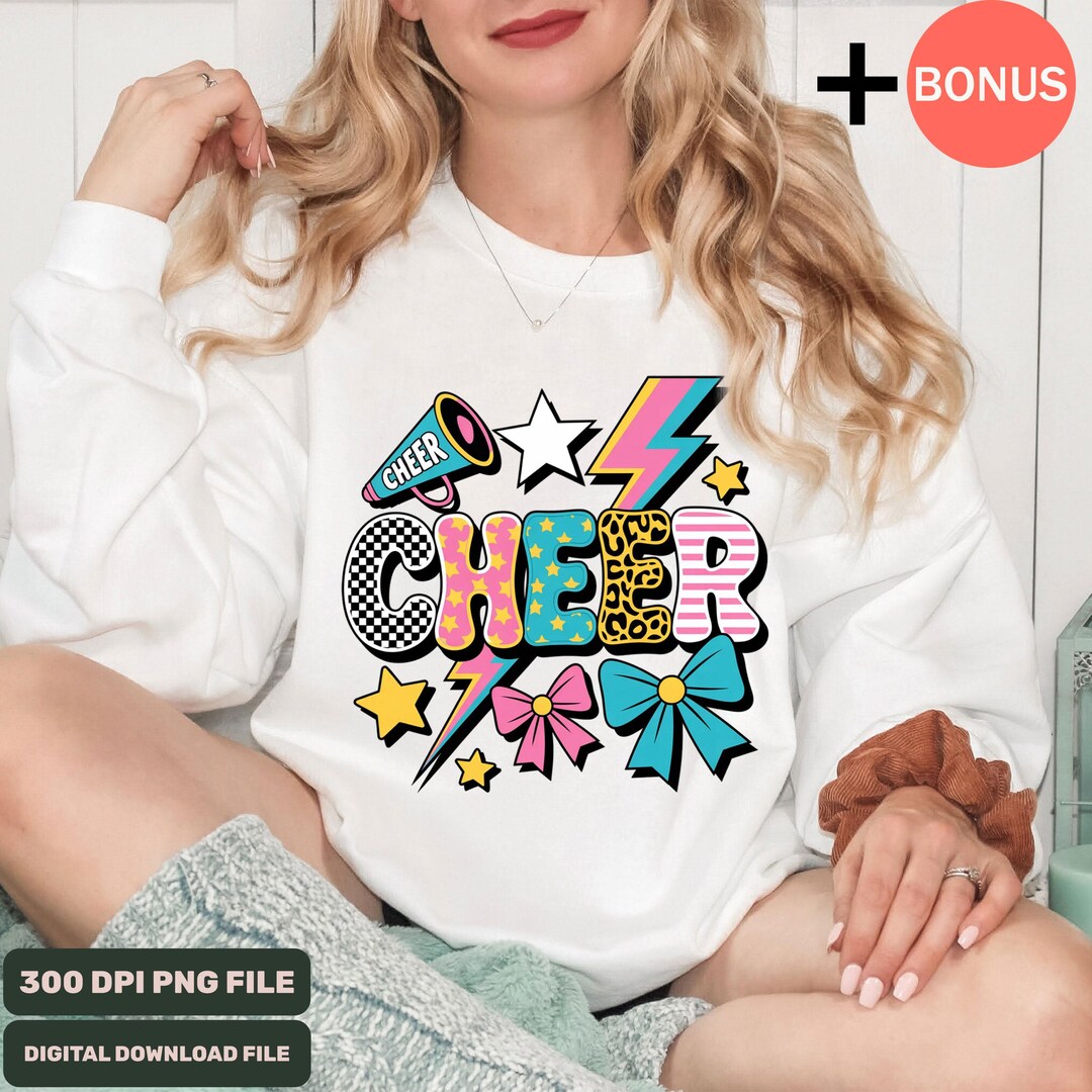 Preppy Cheer PNG Bundle, 5 Colorful Bow-pom Mom Cheerleader Designs ...