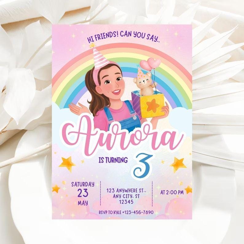 Ms Rachel Birthday Invitation: Editable Rainbow Party (digital ...