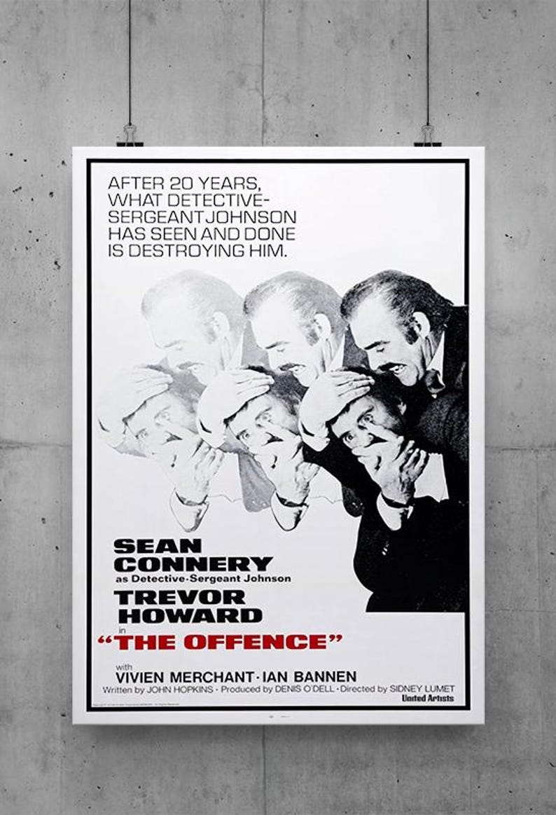 The Offence 1973 Drama Restored Movie Poster: 1970s Crime Thriller Film ...