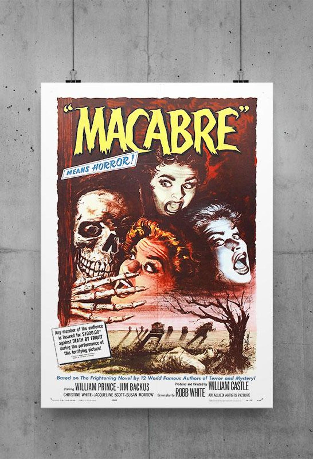 Macabre 1958 Vintage Cult Horror Movie Poster, Classic Horror Film Wall ...