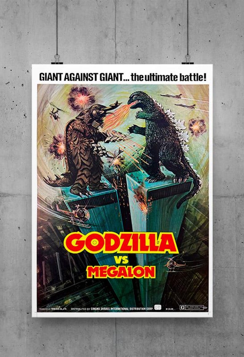 Godzilla Vs Megalon 1973 Restored Movie Poster - 1970s Toho Film Print ...