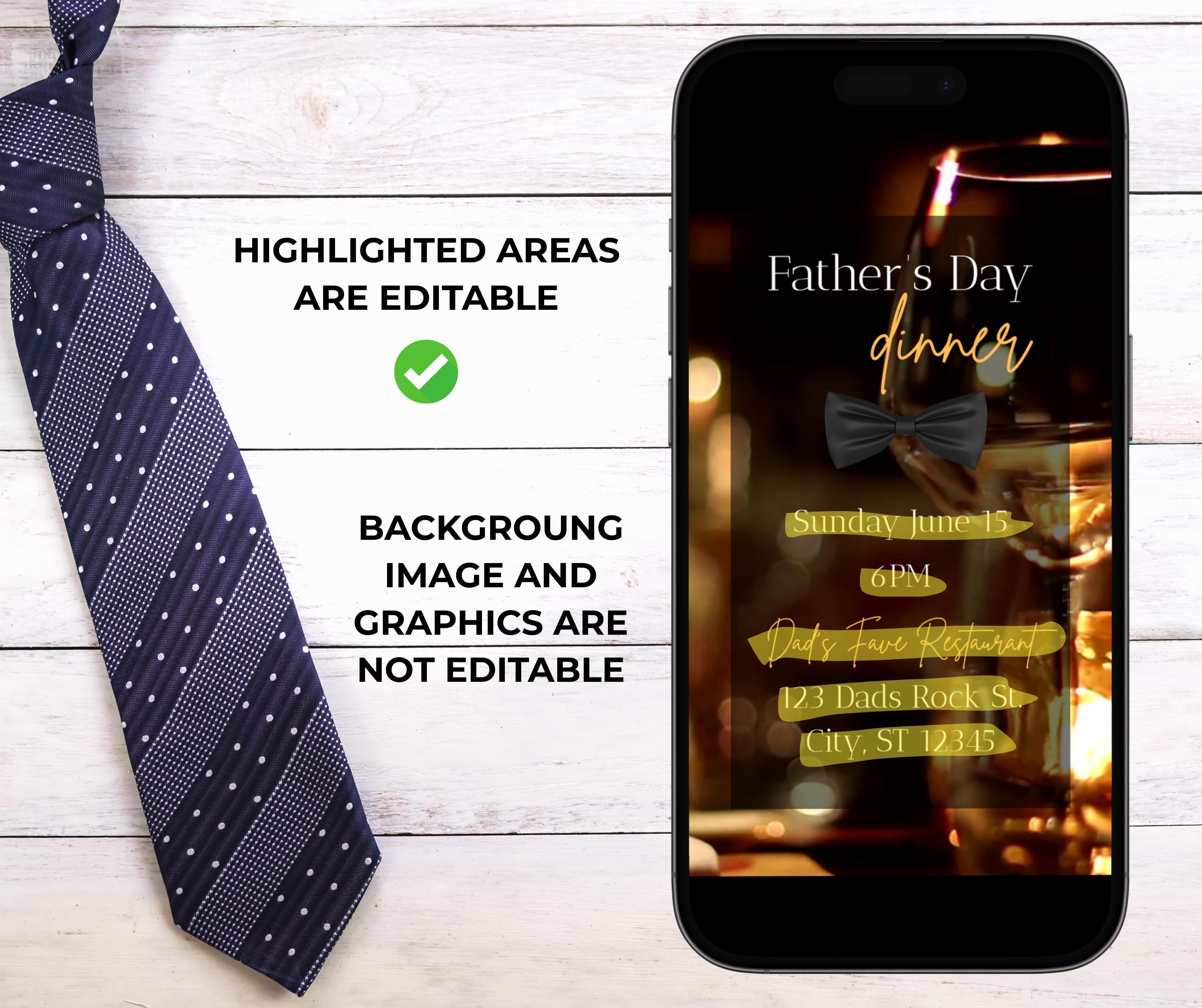 Editable Father's Day Dinner Invitation Bow Tie Father's Day ...