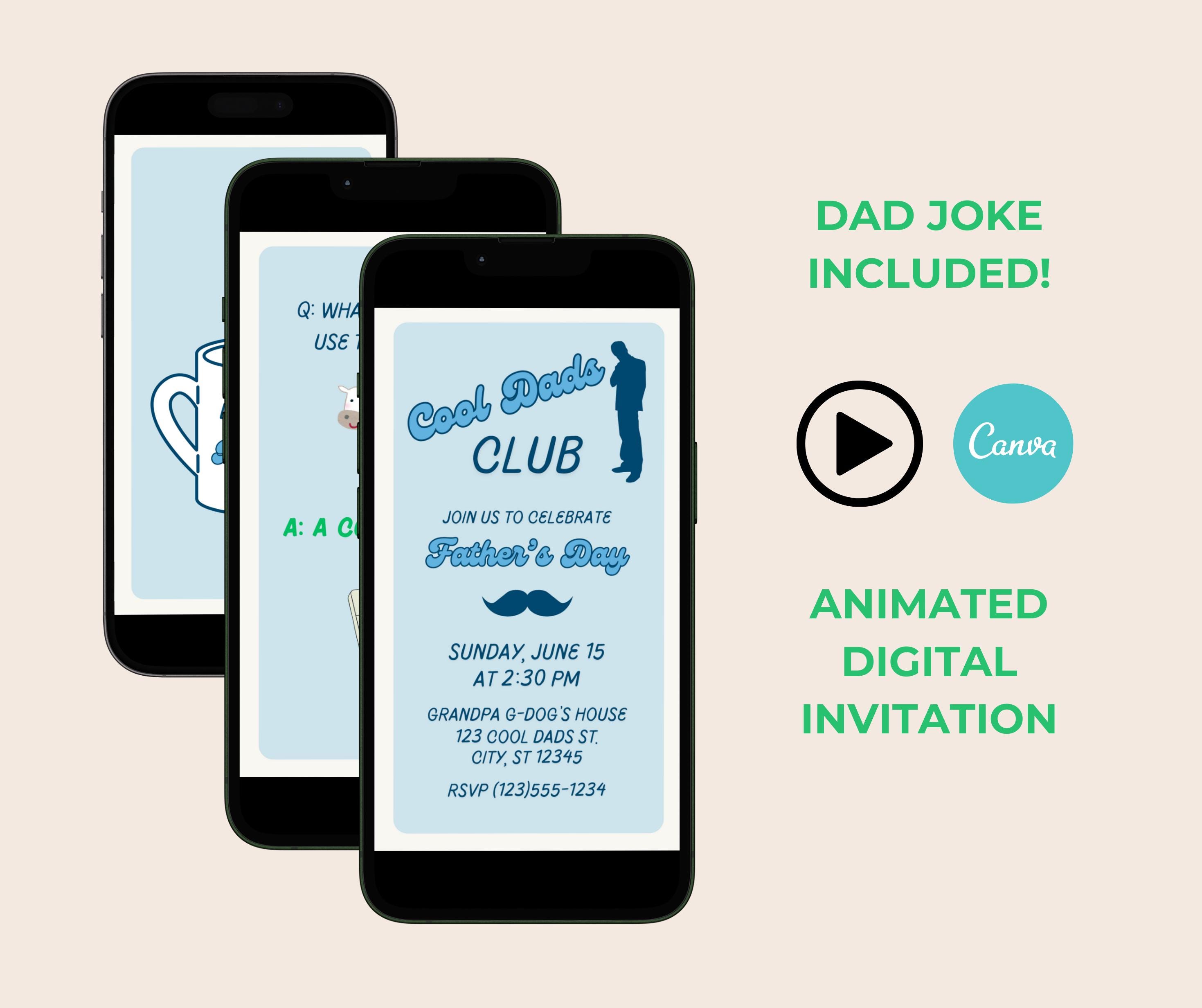 Funny Father's Day Invitation Cool Dads Club Digital Animated Invite ...