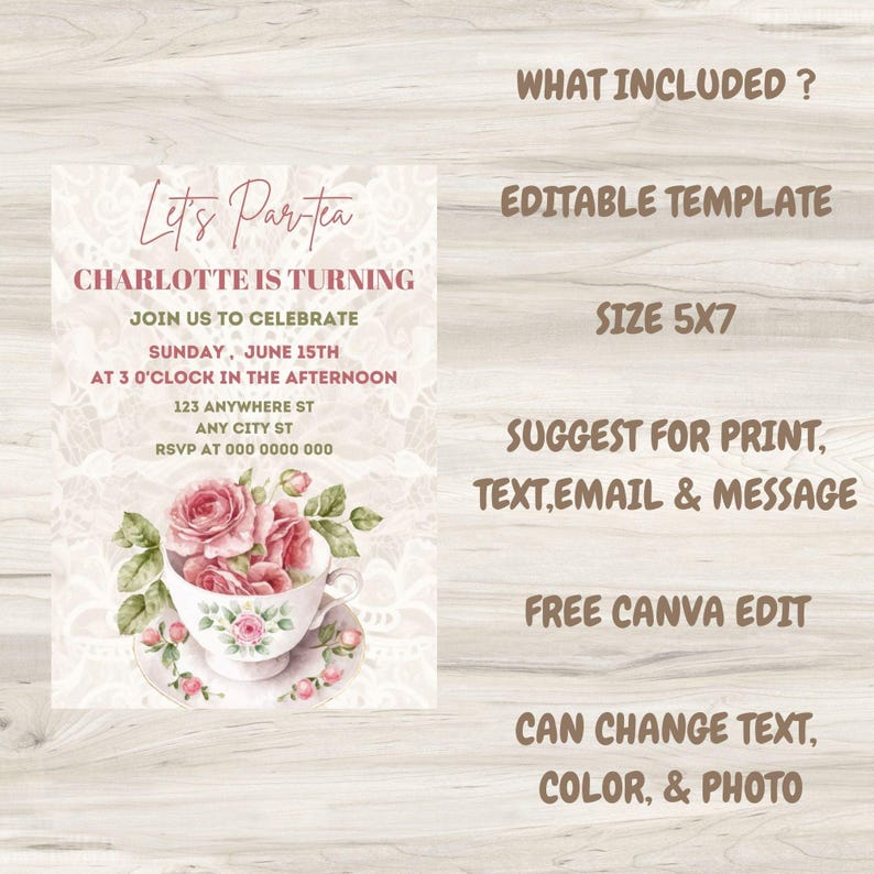 Editable Tea Party Invitation Template / Tea Party Invitation Template ...