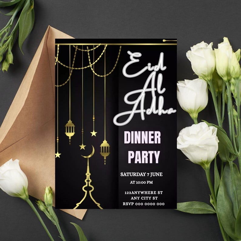 Editable Eid Celebration Invitation Template, Eid Al Adha Dinner Invite ...