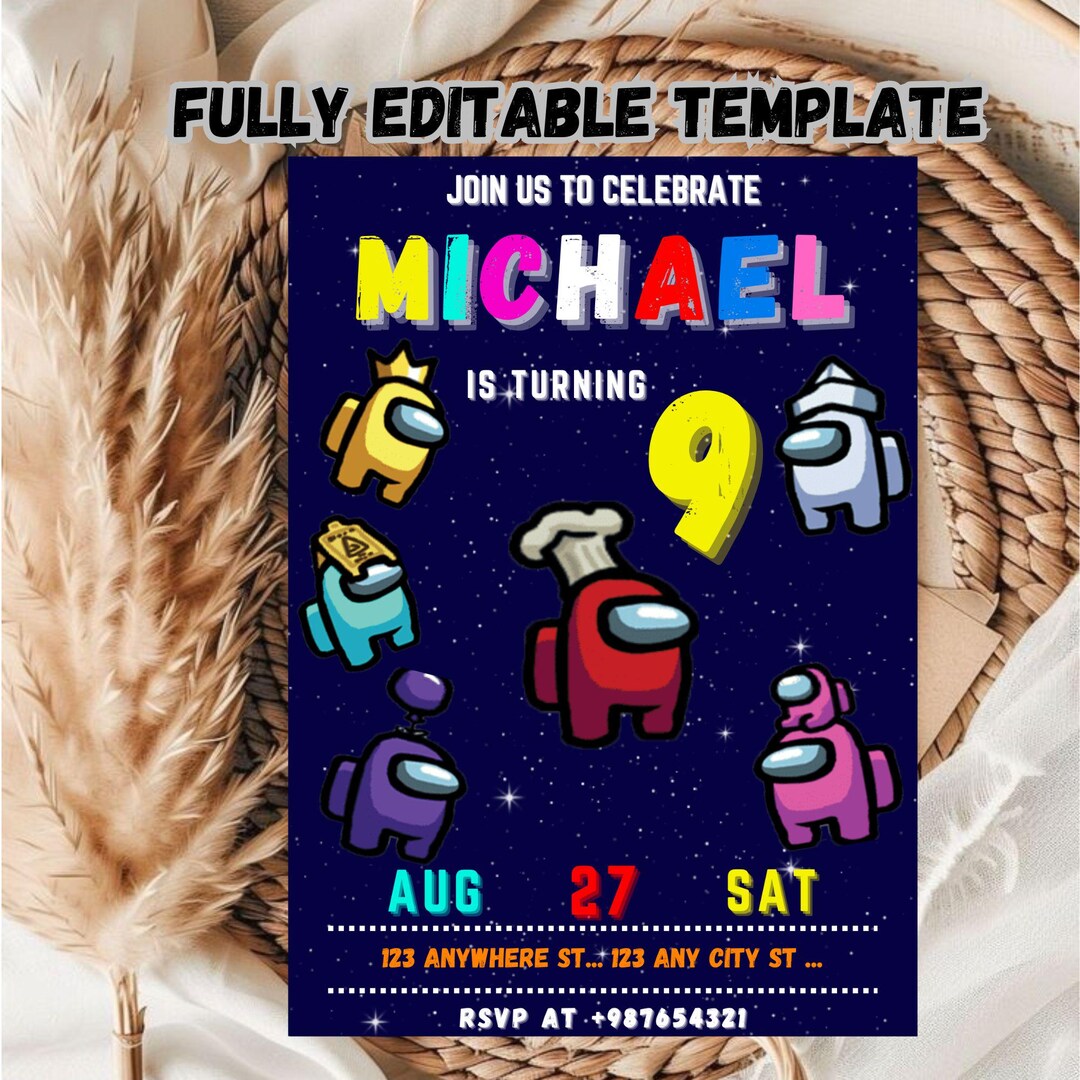 Editable Among Us Birthday Invitation Template / Among Us Birthday ...