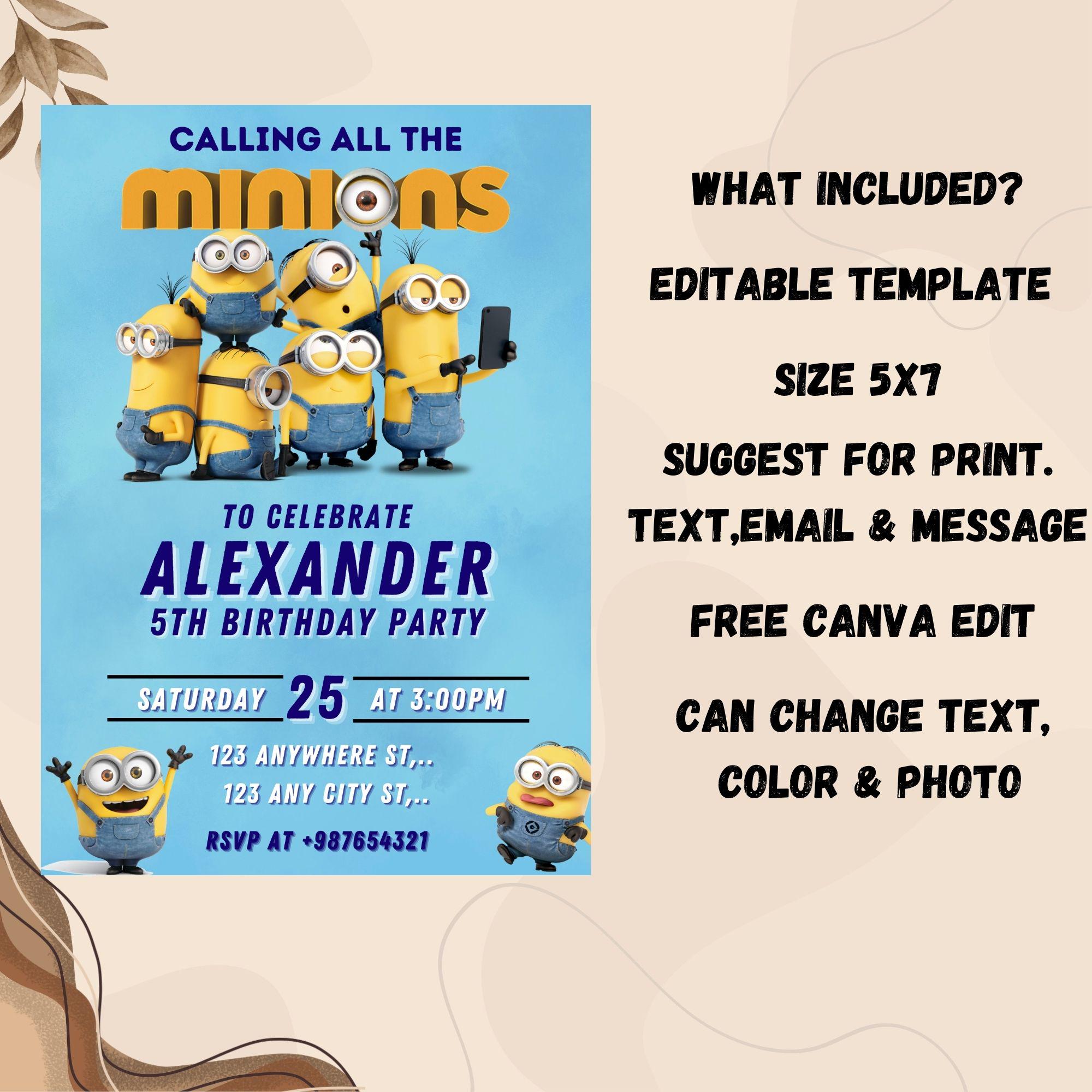 Editable Minions Birthday Invitation Template / Minions Birthday ...