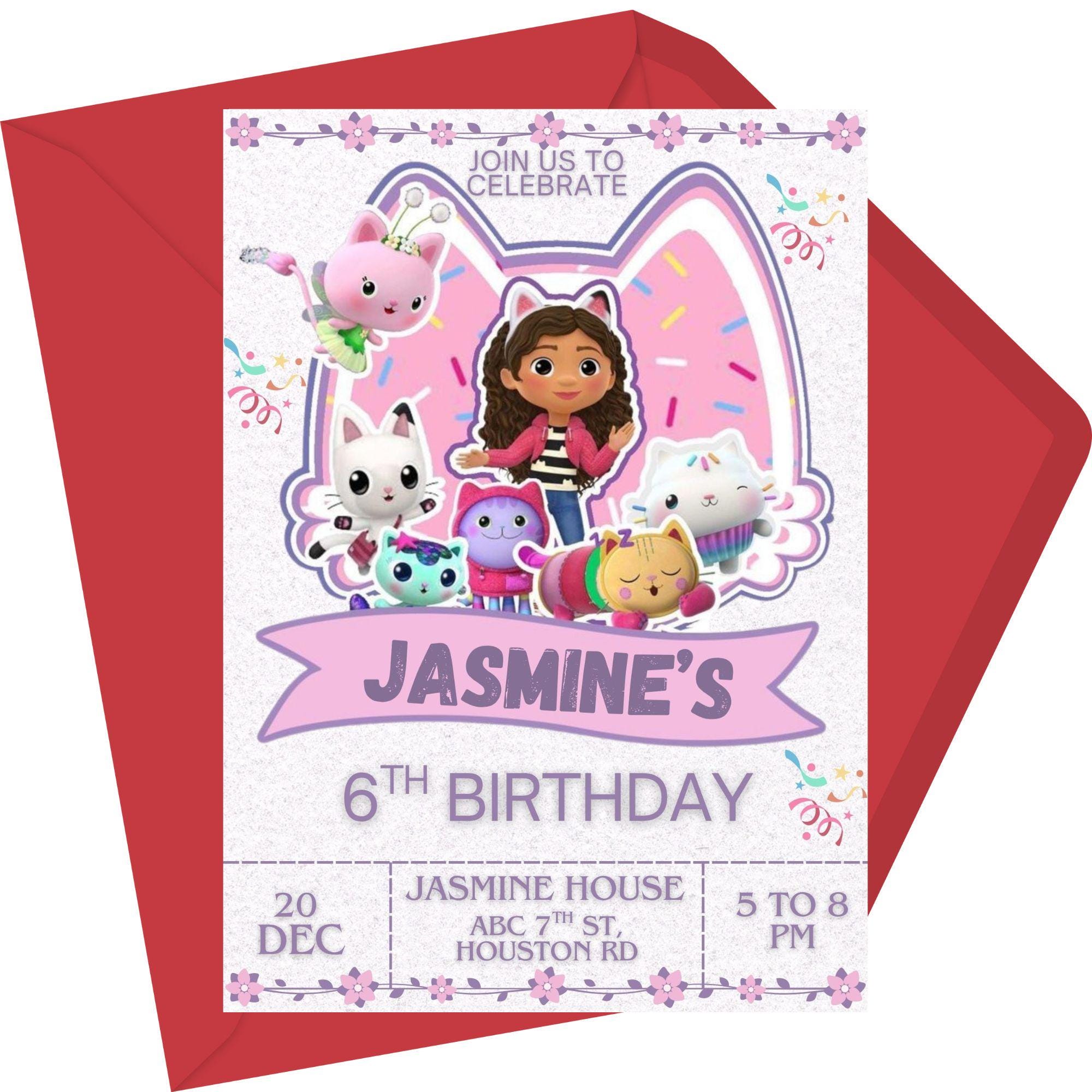 Editable Gabby Dollhouse Birthday Invitation, Gabby Dollhouse Girls ...