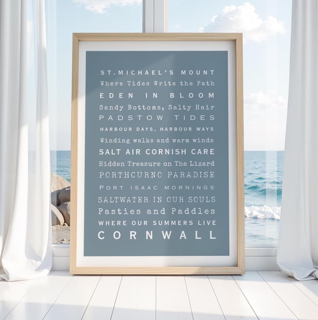 Cornwall Coastal Typography Art Print: Cornish Seaside Decor (digital ...