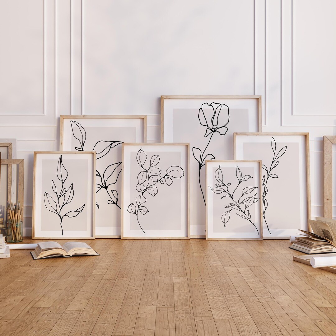 Neutral Botanical Minimalist Fine Line Art Set of Six Prints - Etsy
