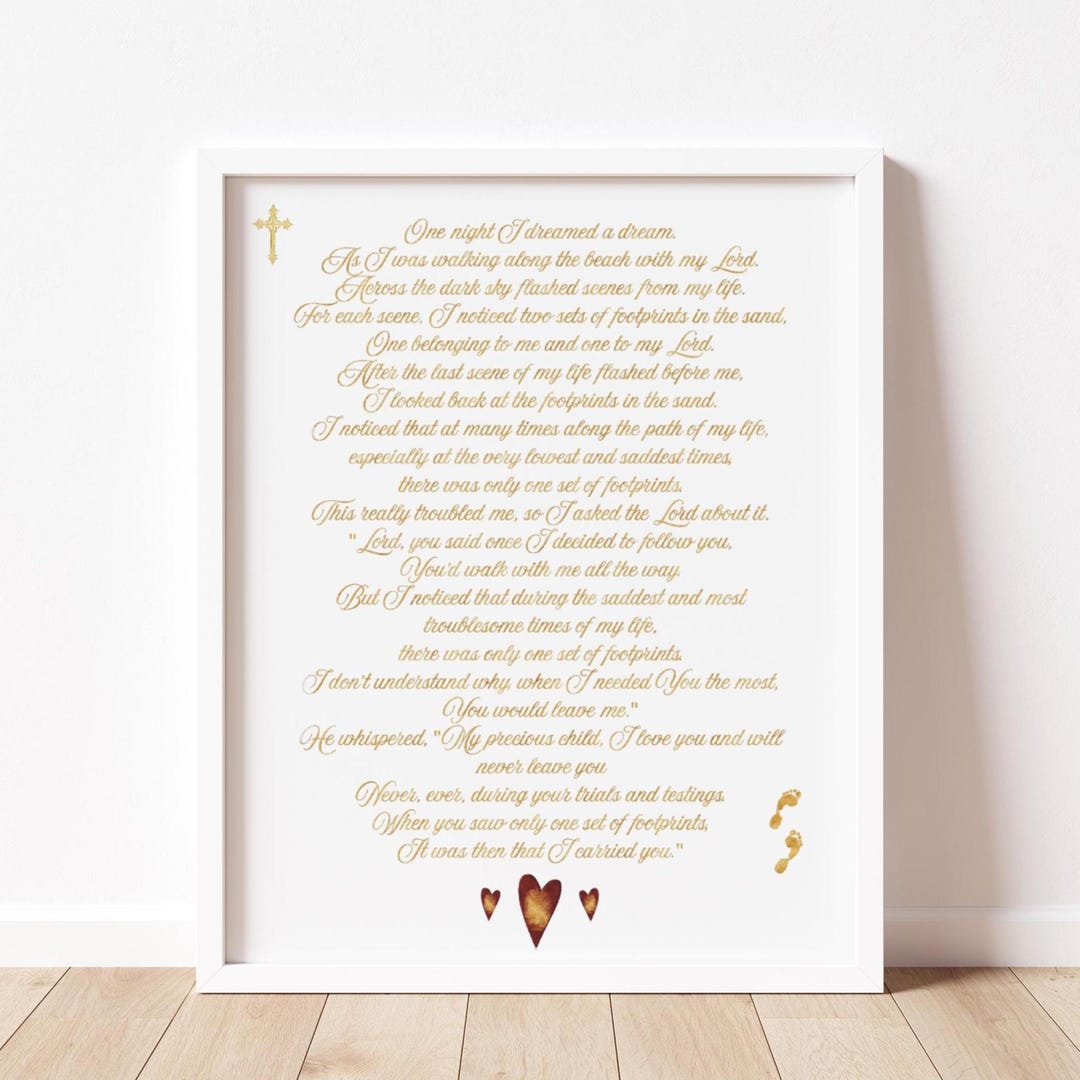 Footprints in the Sand Poem Print | Gold Calligraphy Christian Art ...