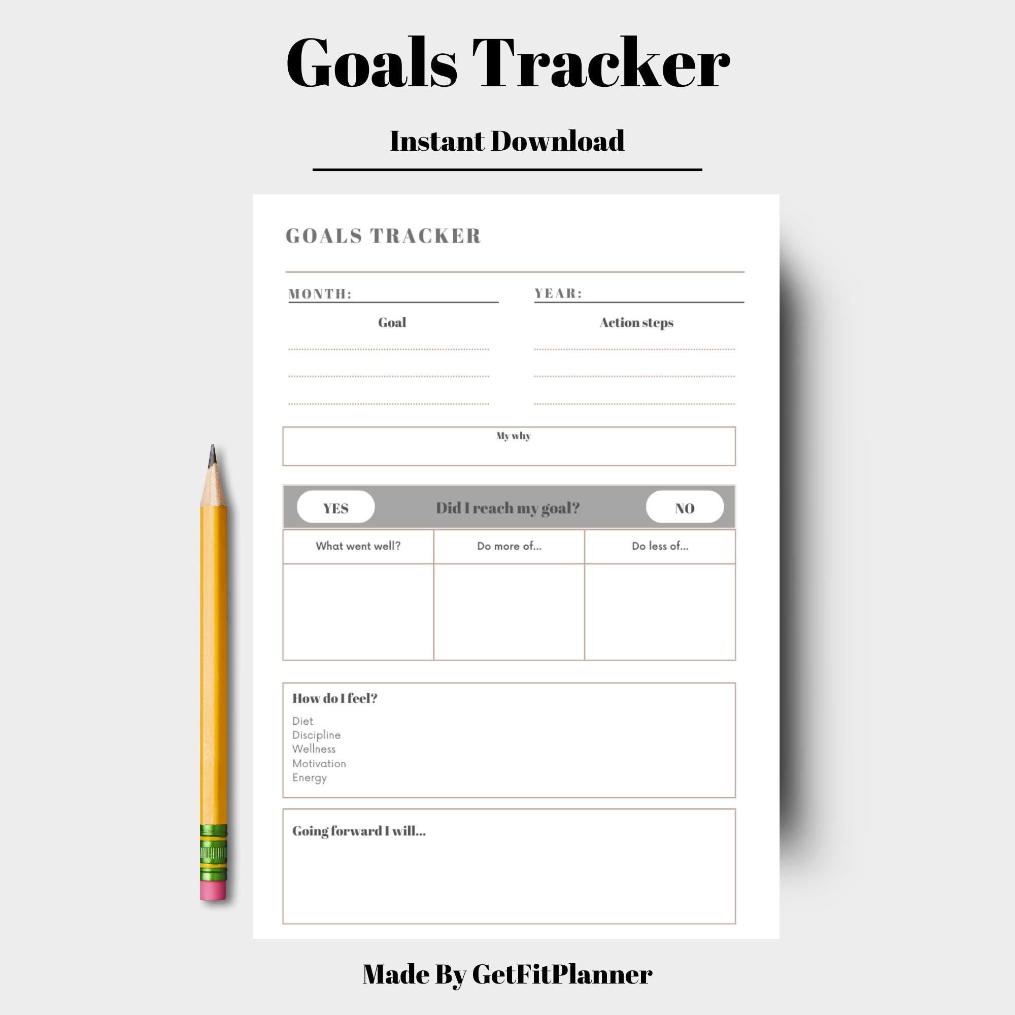 Printable Goals Tracker, Template, Goals Tracker, DIN A4, DIN A5 ...
