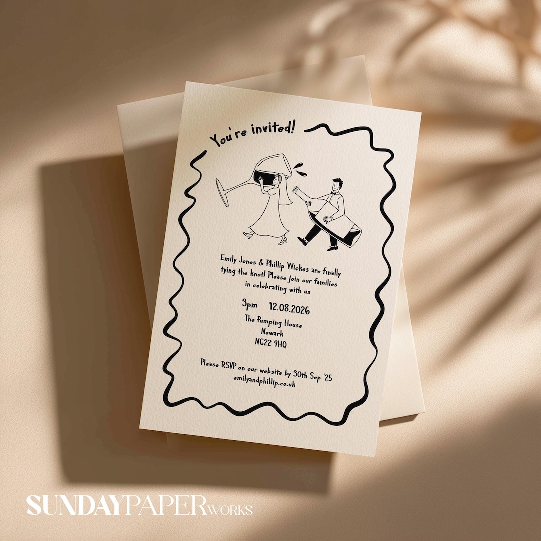 Funny Wedding Invitation Template for Wine Lovers | Cheeky Fun Hand ...