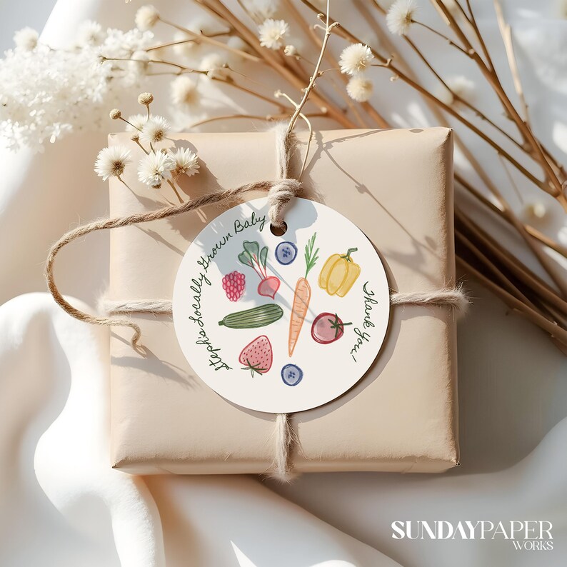 Farmers Market Baby Shower Tag Templates, Illustrated Party Favour Tags ...