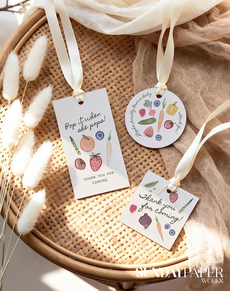 Farmers Market Baby Shower Tag Templates, Illustrated Party Favour Tags ...