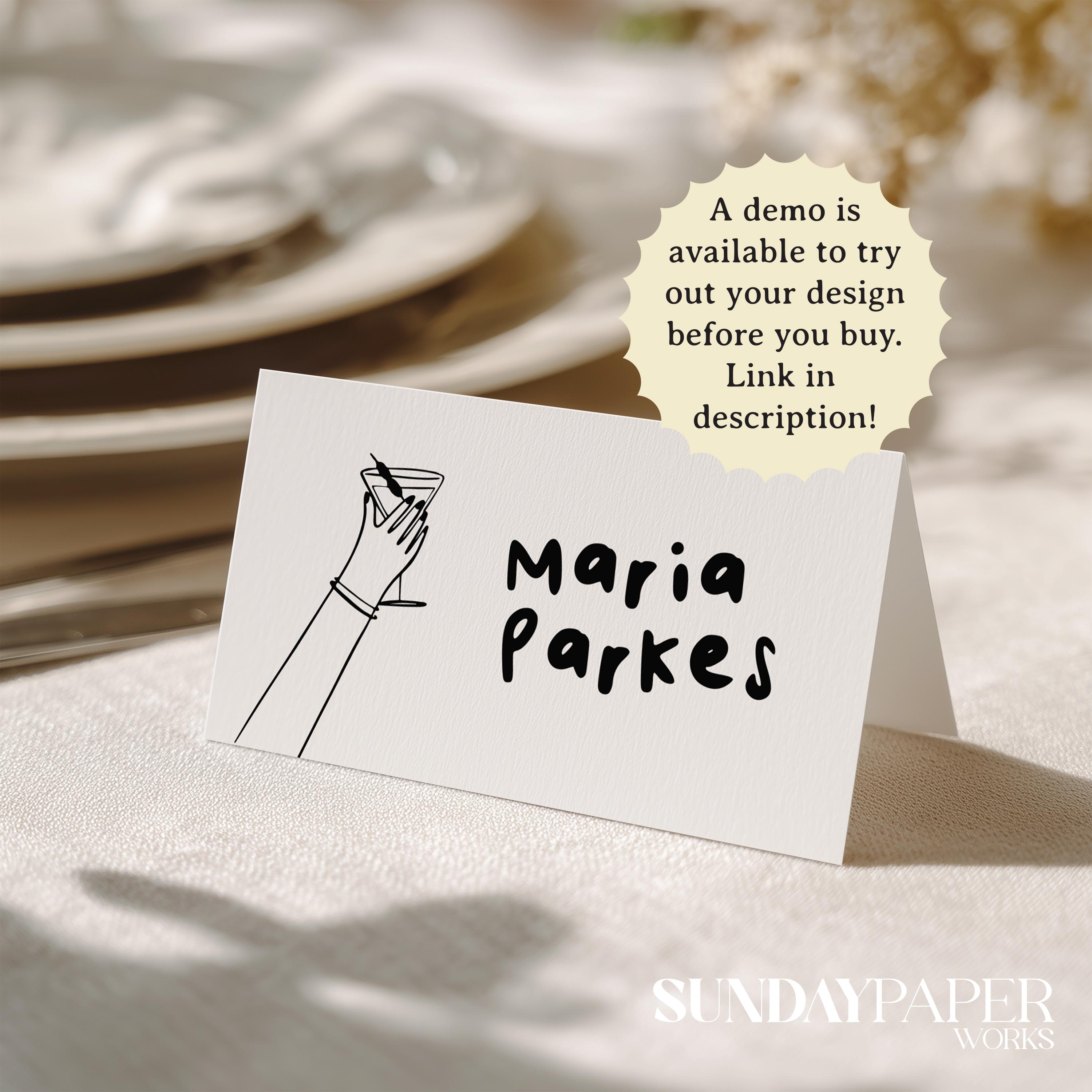Hand Drawn Place Name Cards: Fun Doodle Wine Glasses (editable Template ...