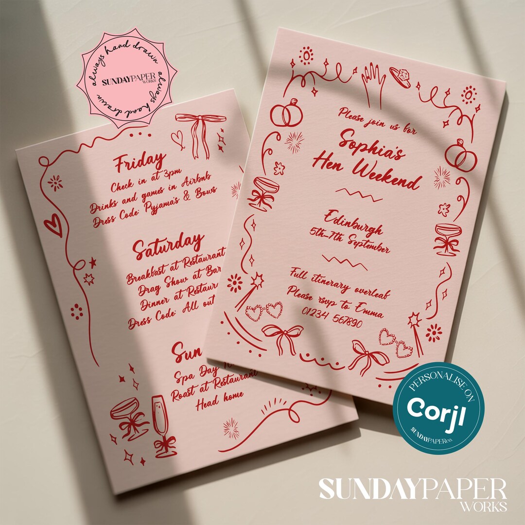 Whimsical Bridal Shower Invitation & Itinerary: Hand-drawn Doodle ...