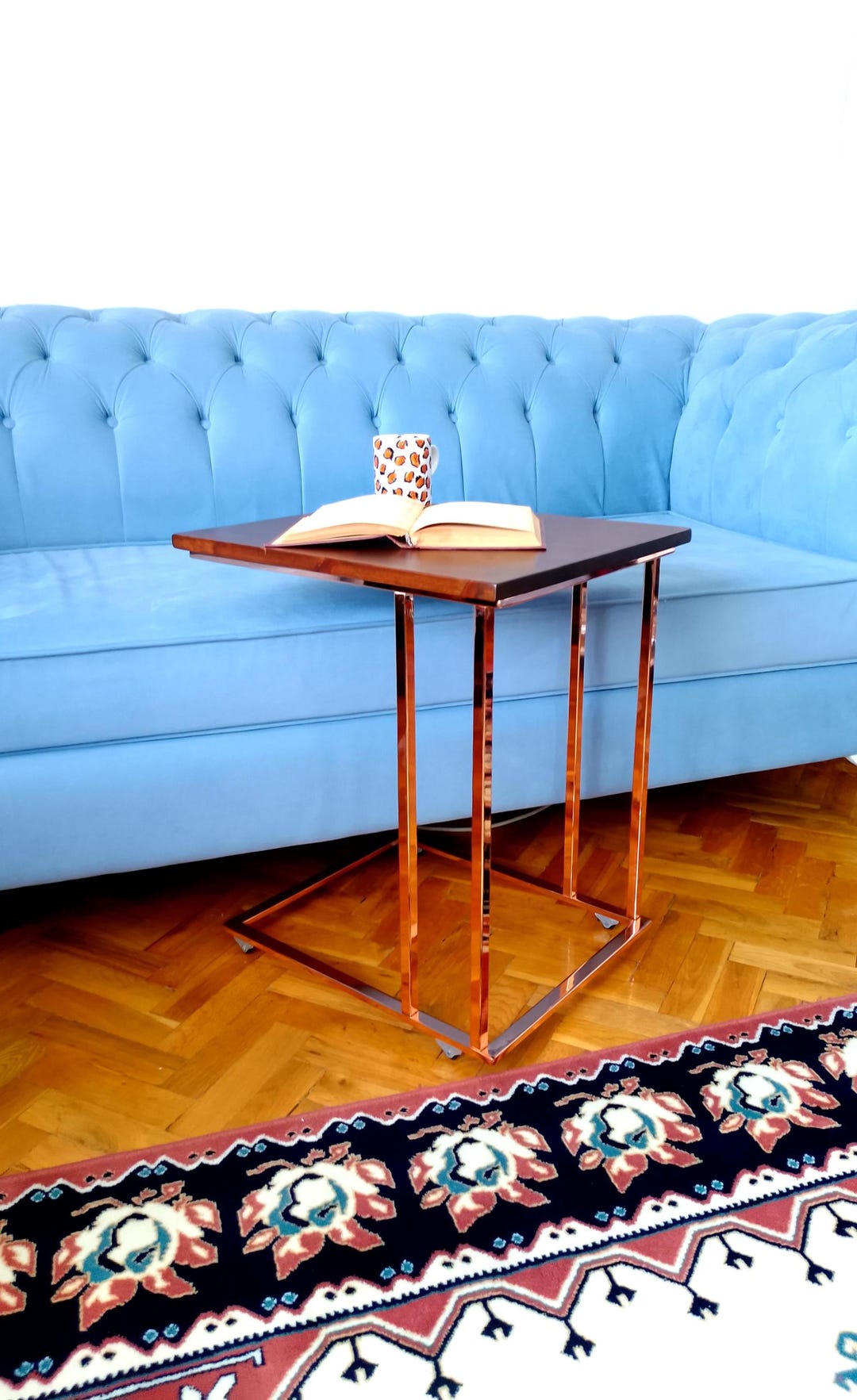 Handmade C Table, Wheeled Metal Leg Sofa Table - Modern Living Room ...