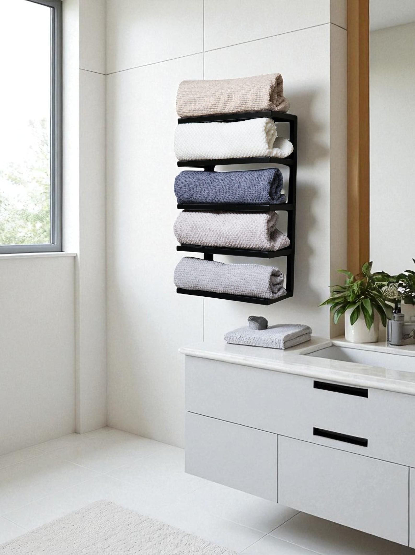 Wall Mounted Multi Towel Rack, Modern Bathroom Storage Shelf - Etsy